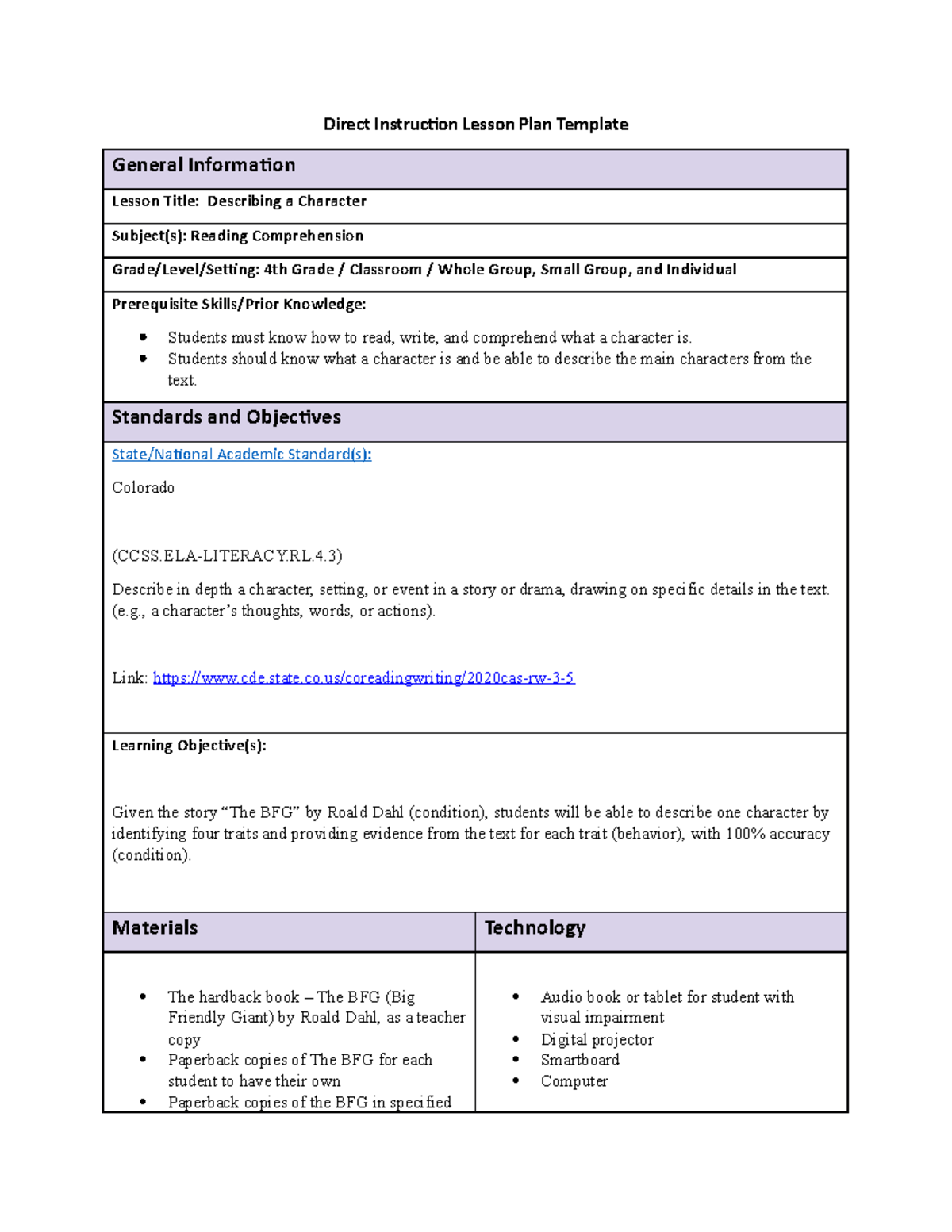 C909 Direct Instruction Lesson Plan - Direct Instruction Lesson Plan Template General ...