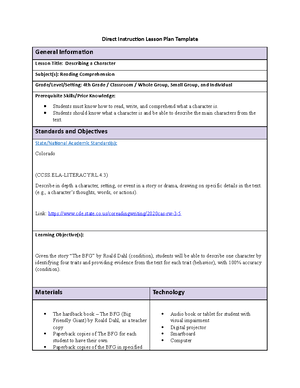 Direct Instruction Lesson Plan template - Direct Instruction Lesson ...