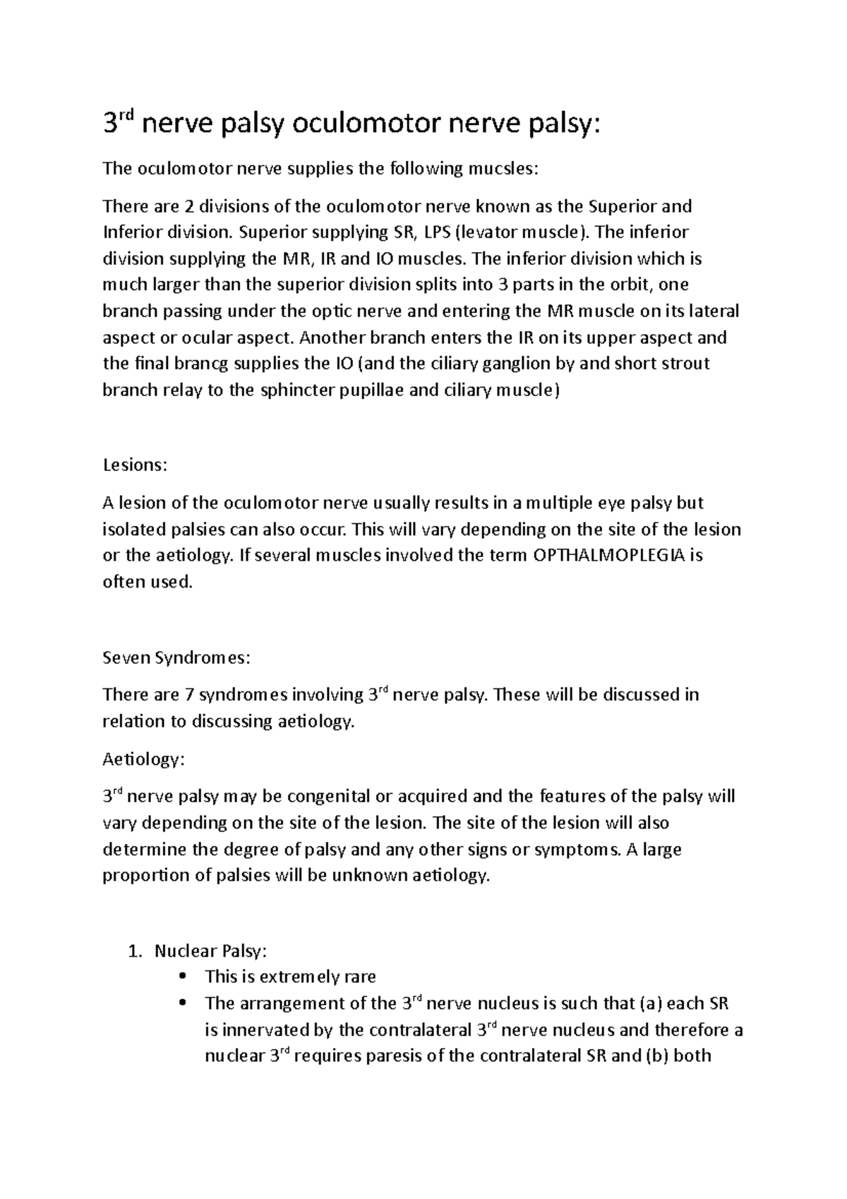 3rd nerve palsy oculomotor nerve palsy notes - 3 rd nerve palsy ...