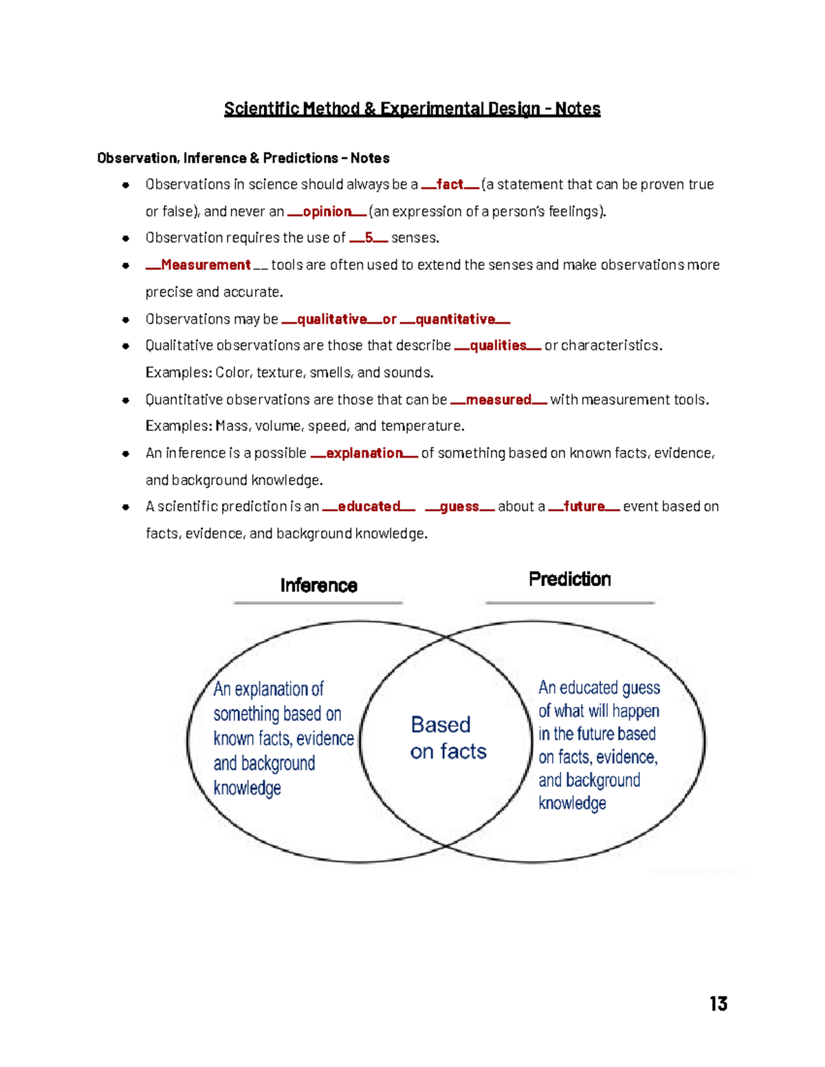 Observation, Inference, and Prediction Notes - Scientific Method ...