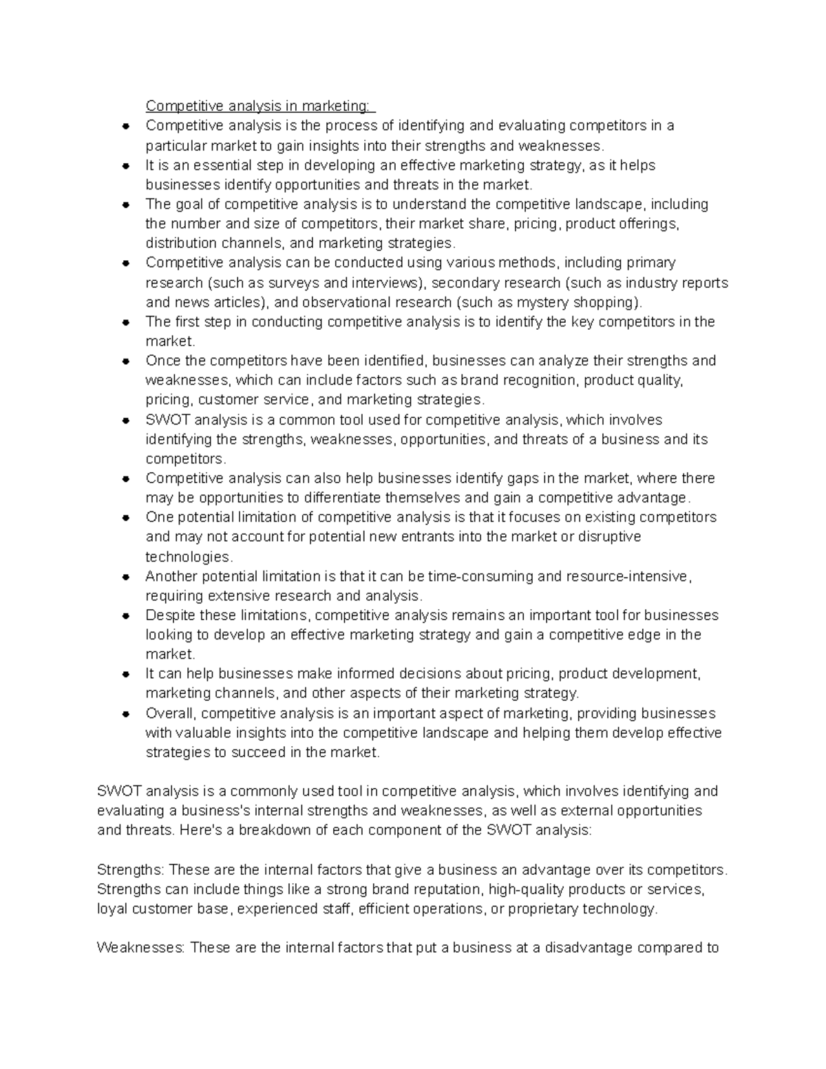 Marketing notes 6- competitor analysis - Competitive analysis in ...