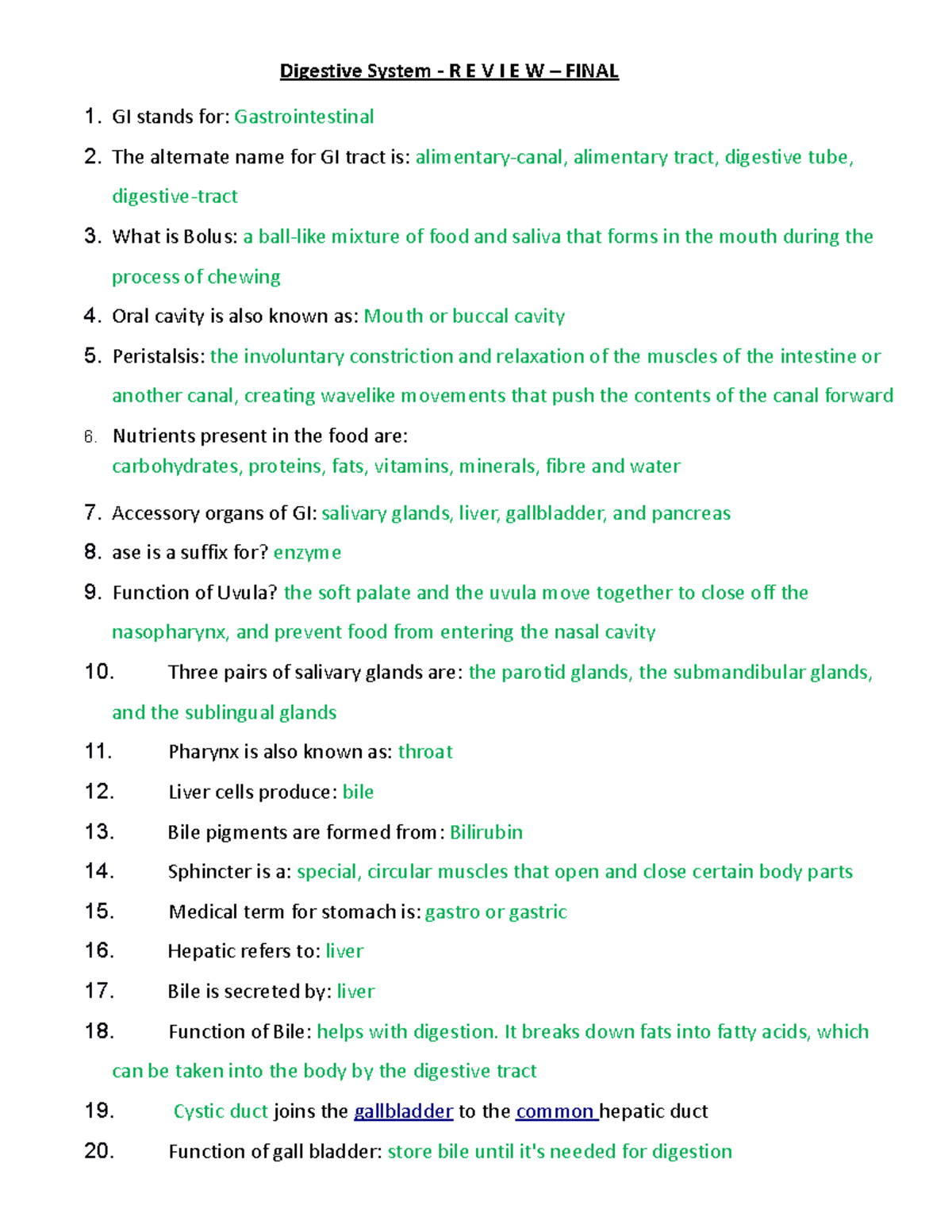 Digestive system Review Dec 2020 - Digestive System - R E V I E W ...