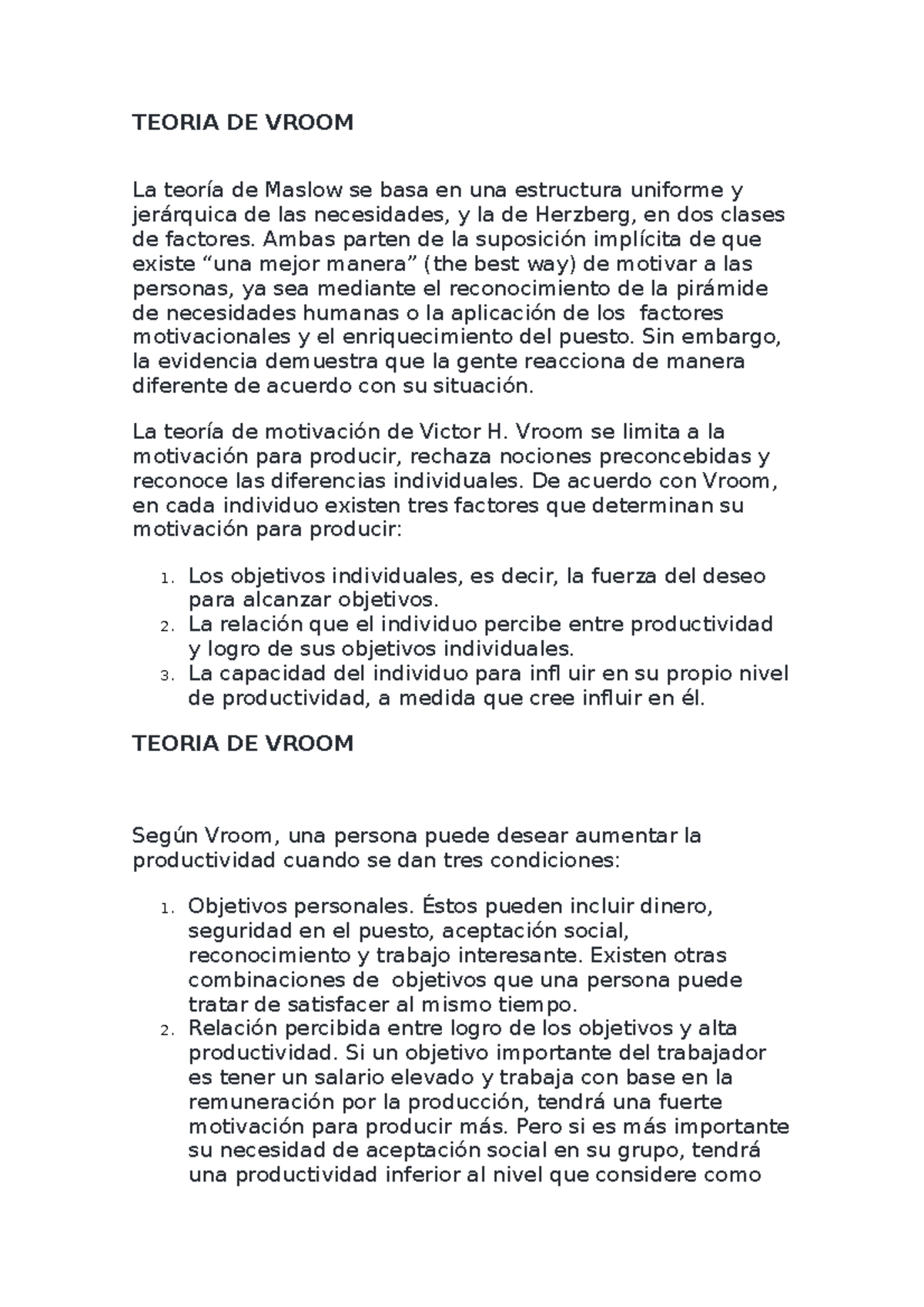 Teoria DE Vroom - la teoría vroon - TEORIA DE VROOM La teoría de Maslow ...