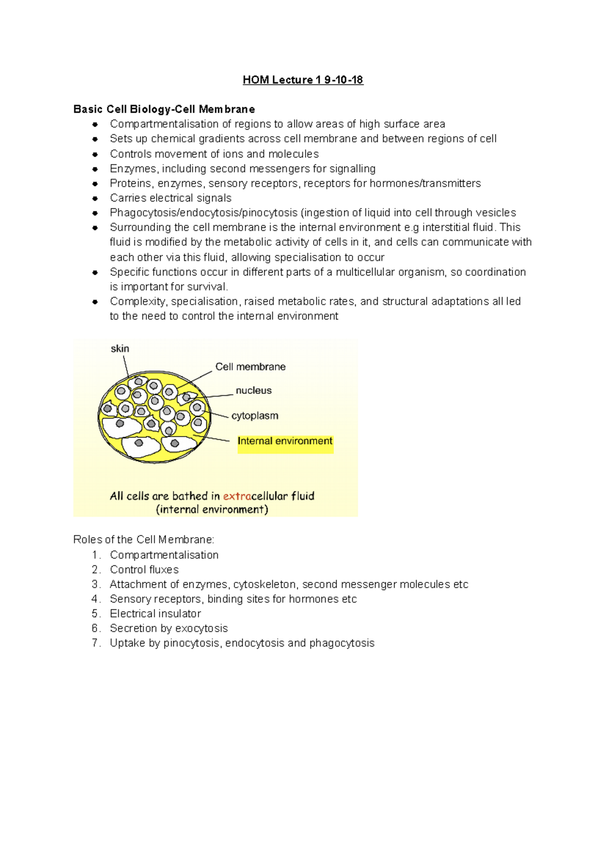 HOM Lecture 1 9-10-18 - HOM Lecture 1 9-10- Basic Cell Biology-Cell ...