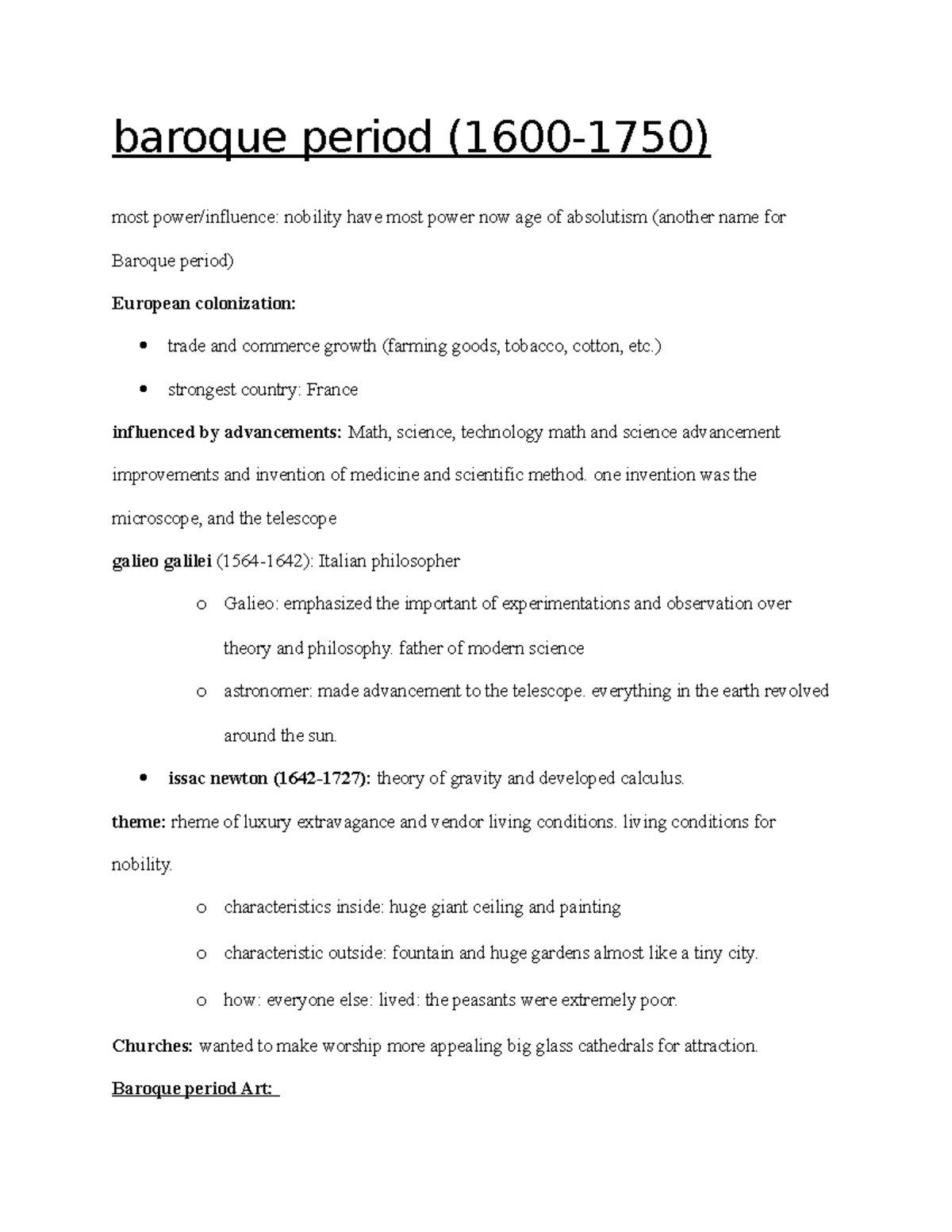 Baroque period - lecture notes including exam material - baroque period ...