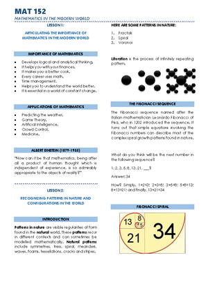 MAT 15 P2 Reviewer - p2 Mat 152 - MAT 152 | MODULE 6 Data Management A ...