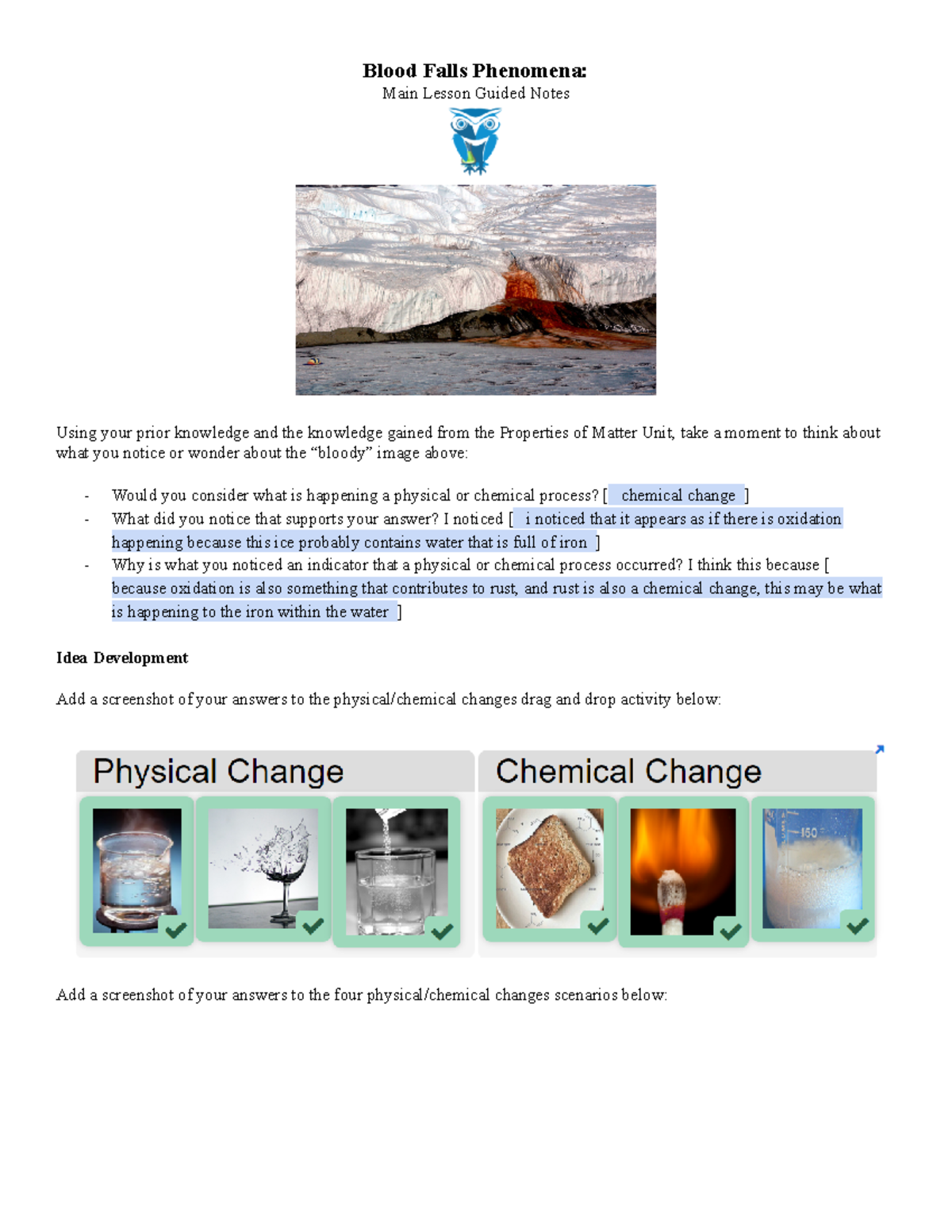 Copy of Blood Falls Phenomena Guided Notes - Blood Falls Phenomena ...