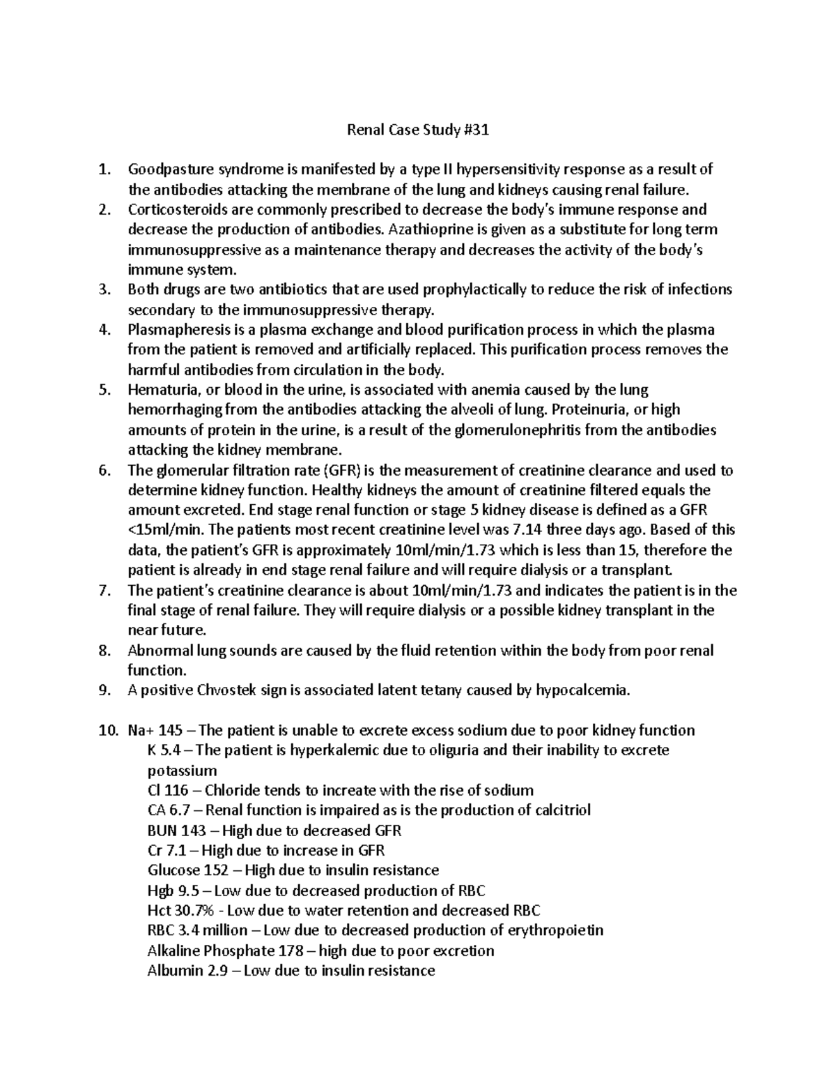 Renal case study #31 - Renal Case Study # Goodpasture syndrome is ...