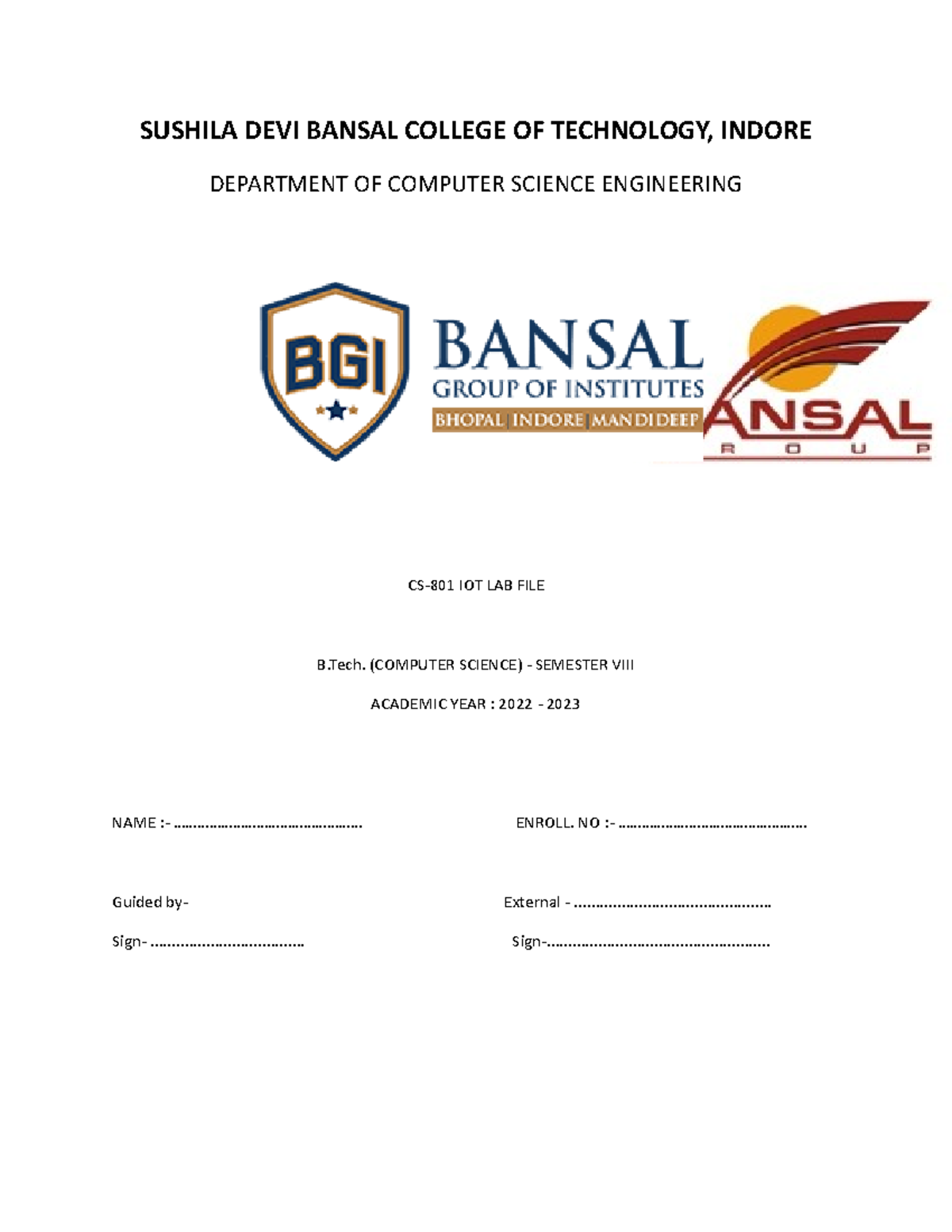 CS-801 IOT Practical File - SUSHILA DEVI BANSAL COLLEGE OF TECHNOLOGY ...
