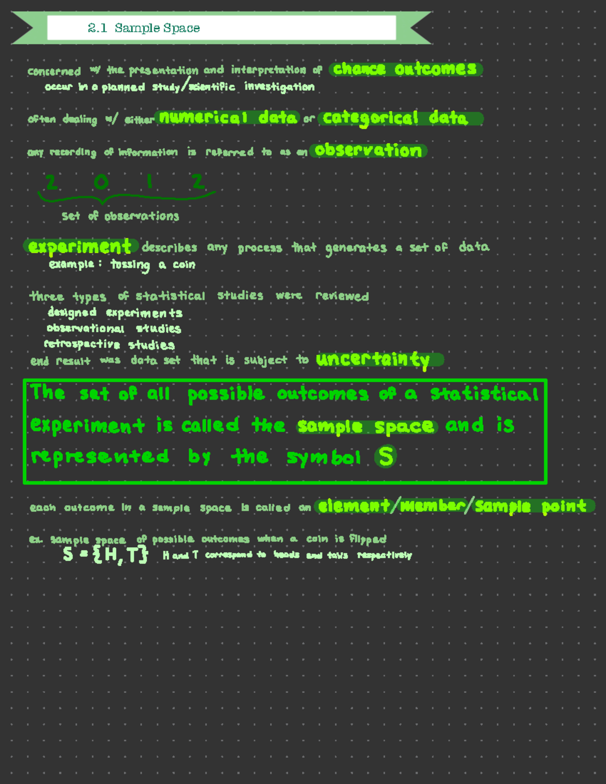 STAT 411 - Chapter 2 - Notes from required textbook - 2 Sample Space ...