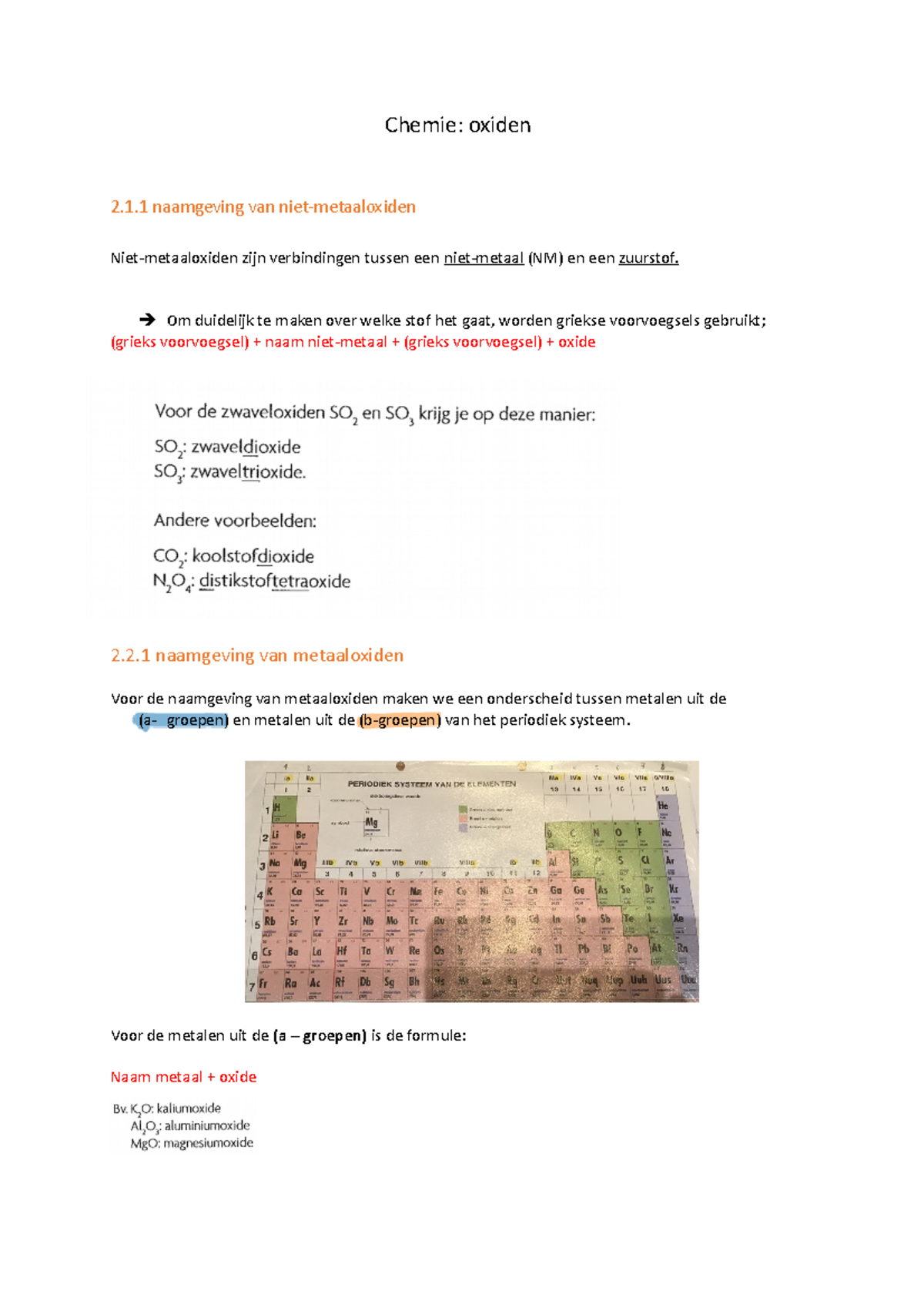 Chemie oxiden 4de middelbaar - Chemie: oxiden 2.1 naamgeving van niet ...