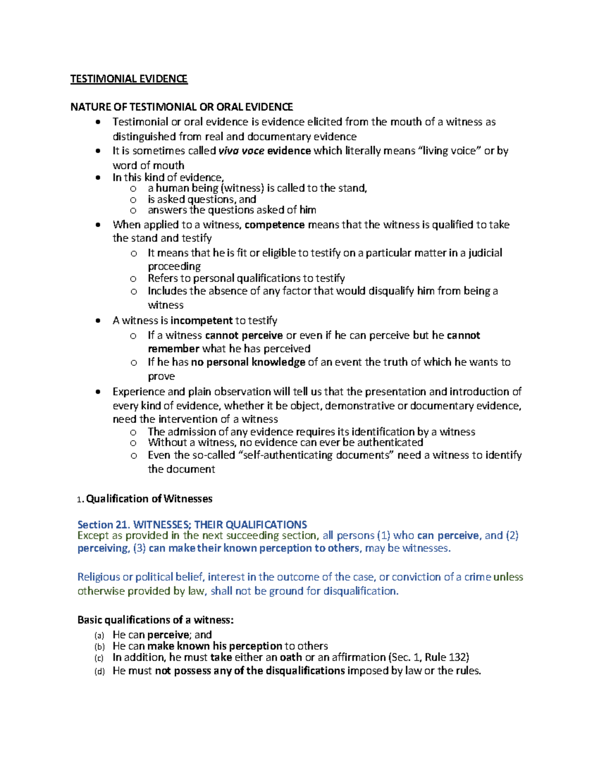 Rule 131 Testimonial Evidence - TESTIMONIAL EVIDENCE NATURE OF ...