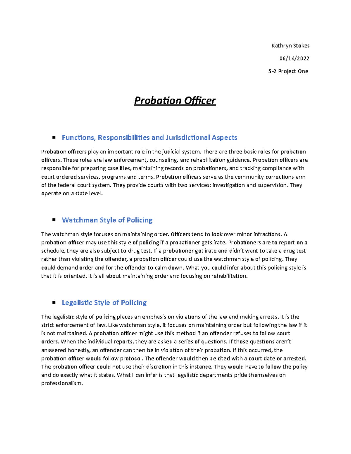 5-2 Project One - Kathryn Stokes 06/14/ 5-2 Project One Probation ...