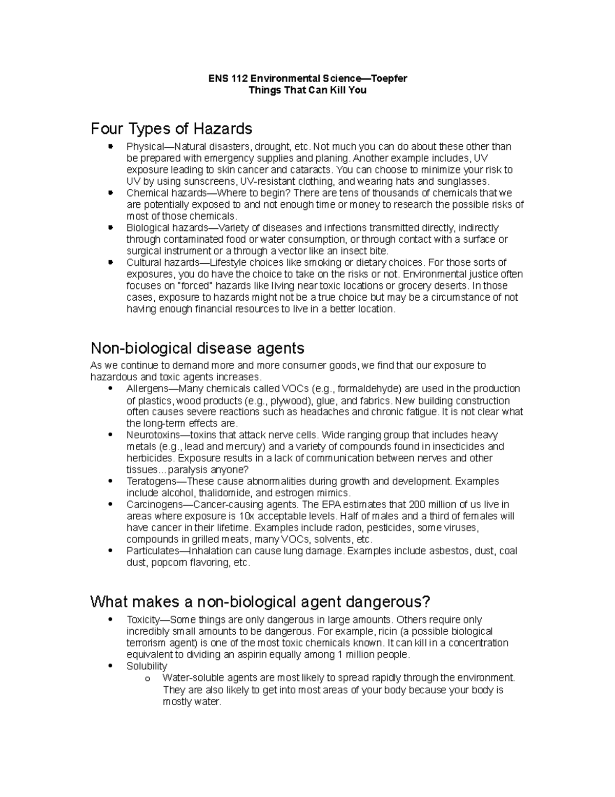 Health risks review - Dr Conrad Toepfer Class - ENS 112 Environmental ...