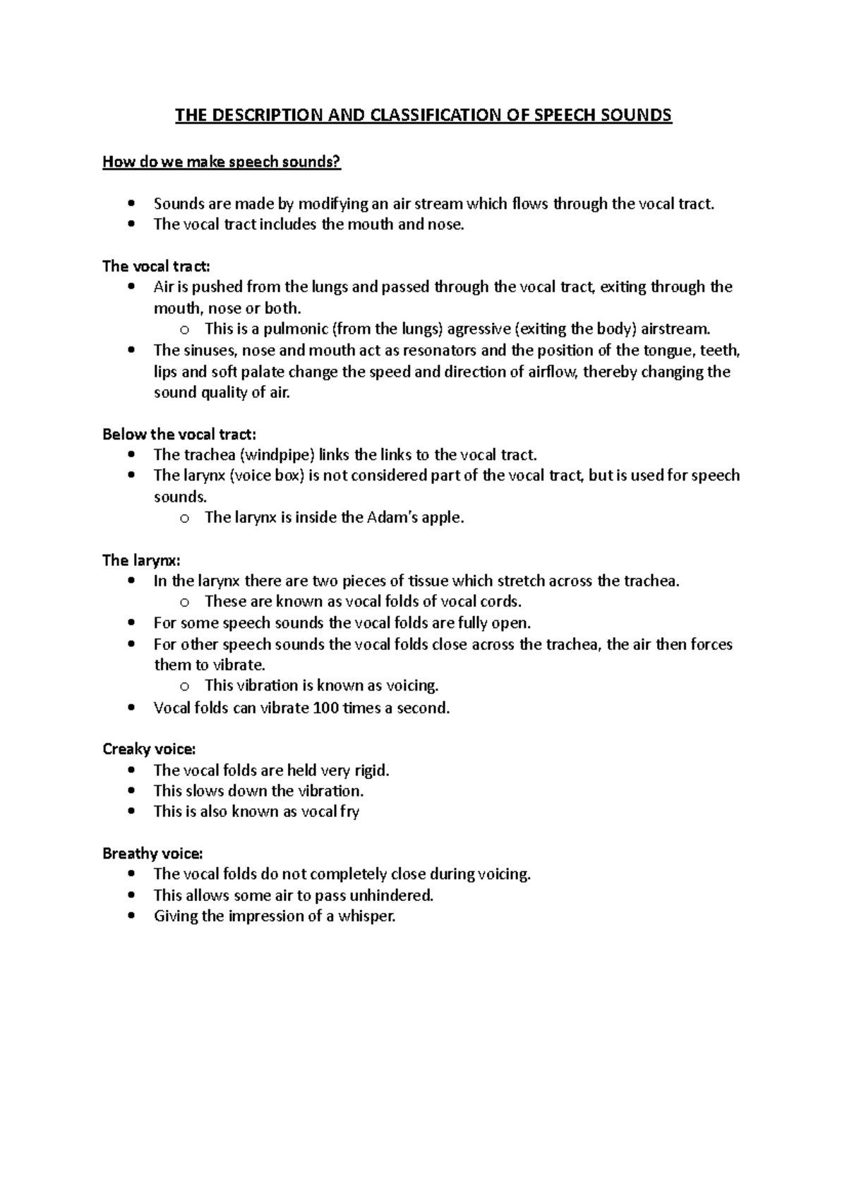 The Description and Classification of Speech Sounds - THE DESCRIPTION ...