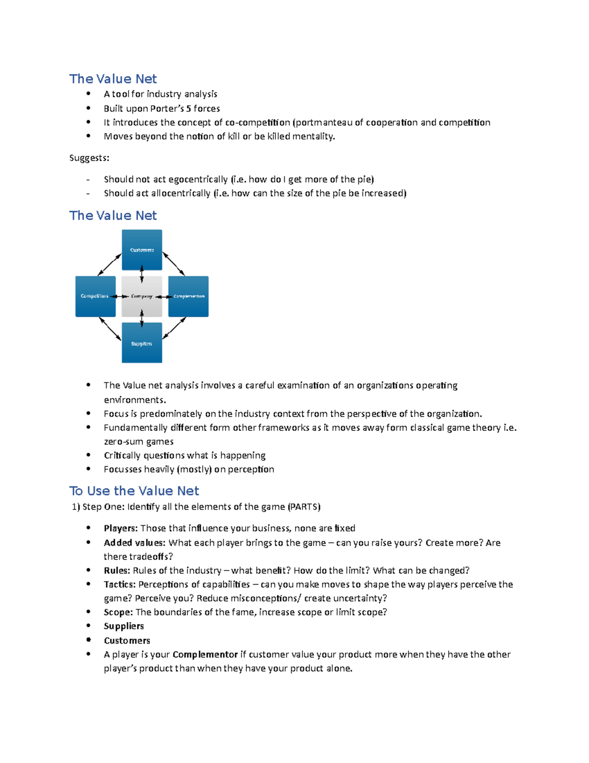 The Value Net Analysis Notes - The Value Net A tool for industry ...