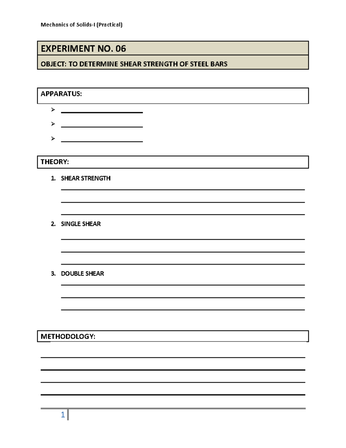 (Pr. # 06) Mechanics of Solids Practical (CE212) - Mechanics of Solids ...
