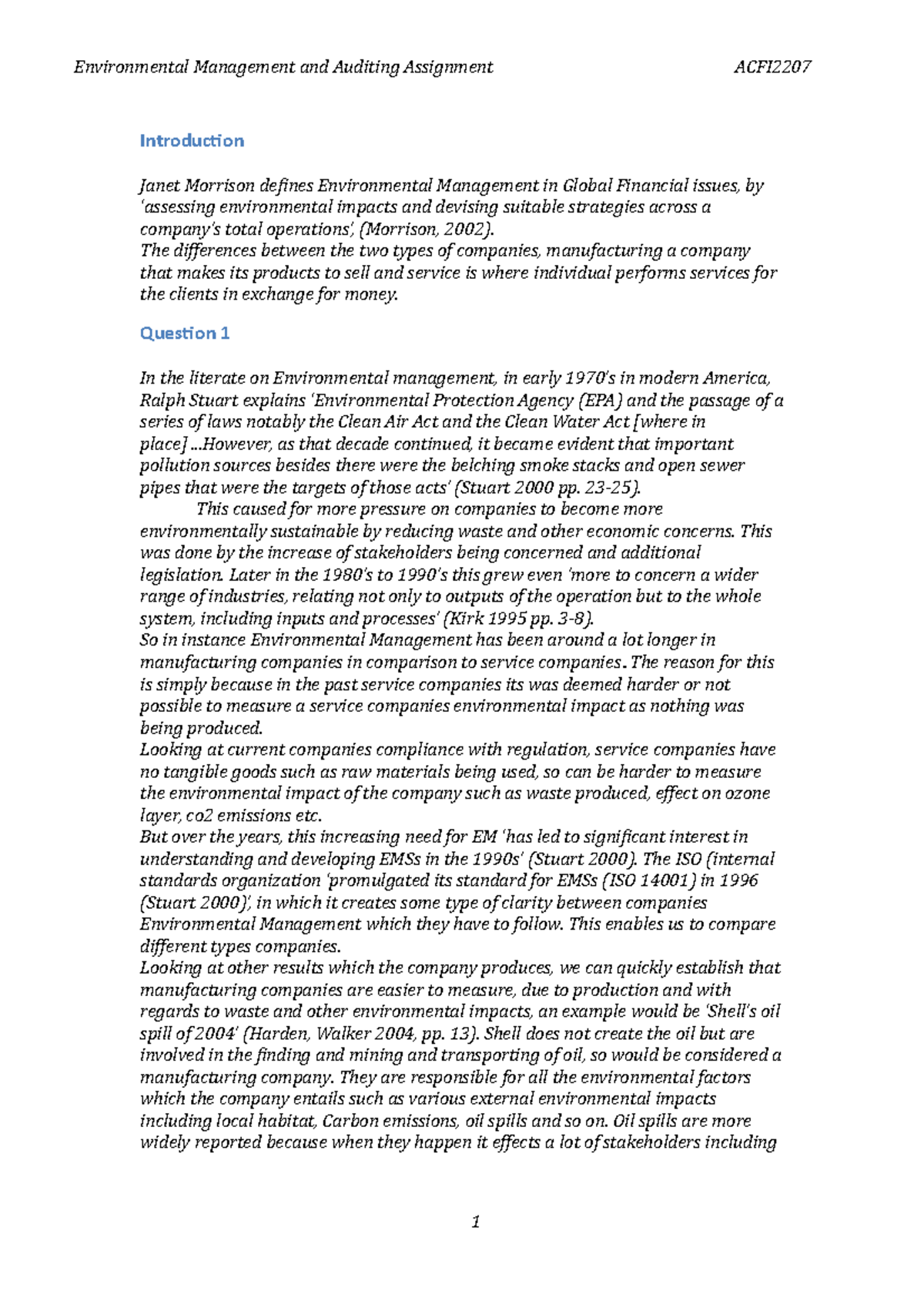 Environmental management assignment - Environmental Management and ...