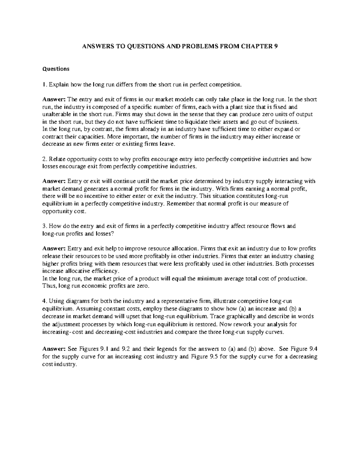 Problem Set 8 (Answers) - ANSWERS TO QUESTIONS AND PROBLEMS FROM CHAPTER 9 Questions Explain how ...