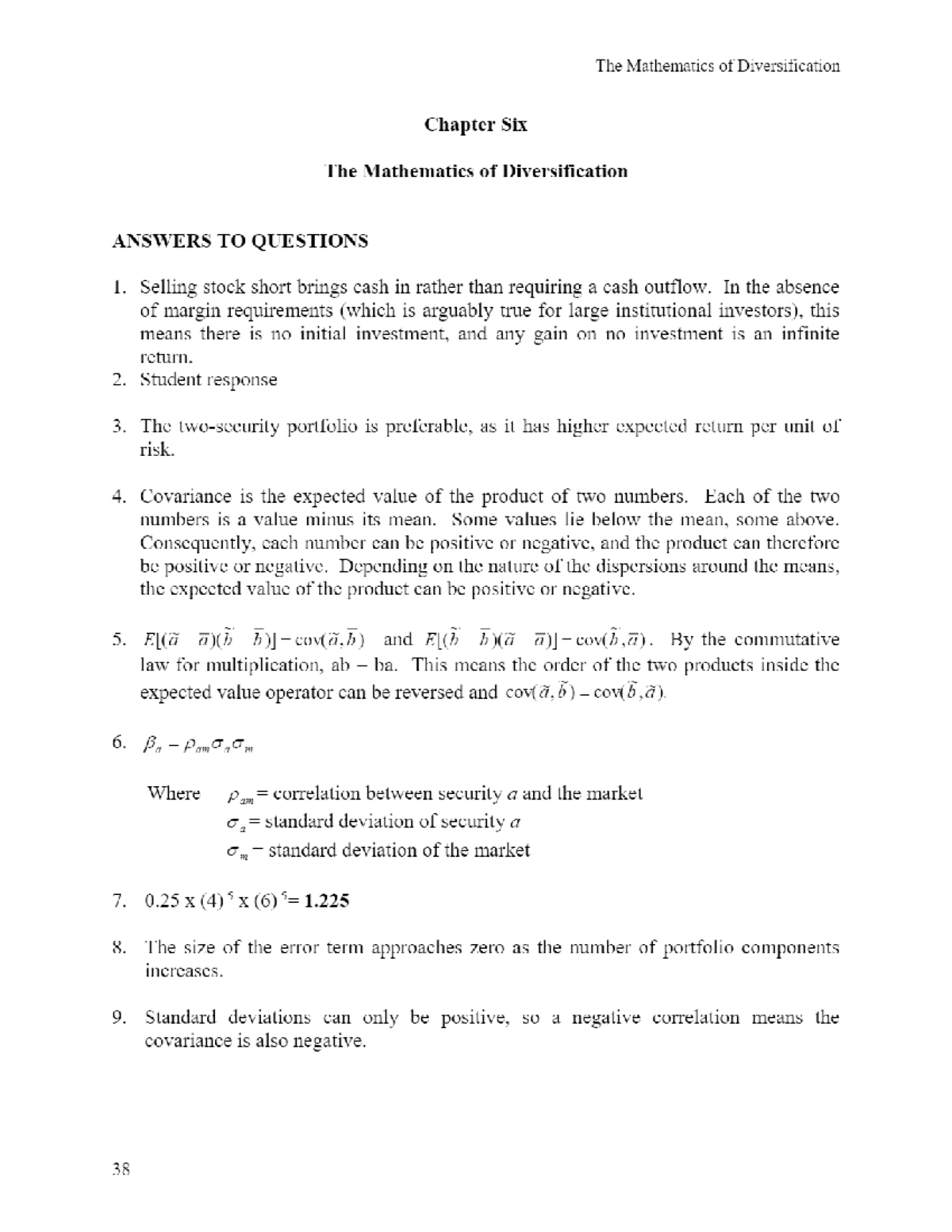 The Mathematics of Diversification Answers TO Questions - Financial ...