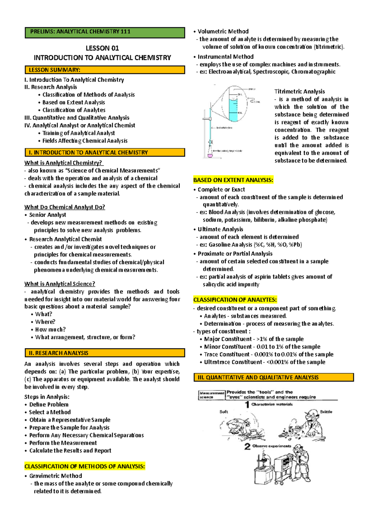 ANCH111 Prelims Summary Notes - PRELIMS: ANALYTICAL CHEMISTRY 111 ...