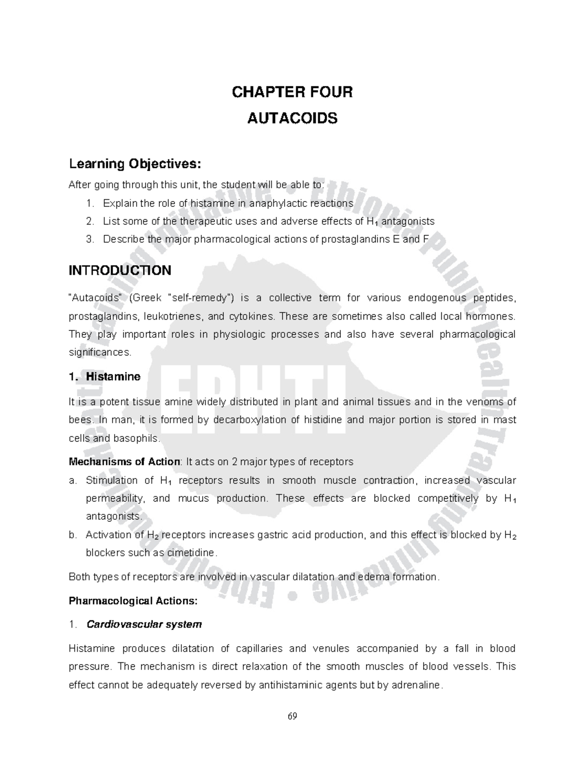 pharmacology - Autacoids - 69 CHAPTER FOUR AUTACOIDS Learning ...