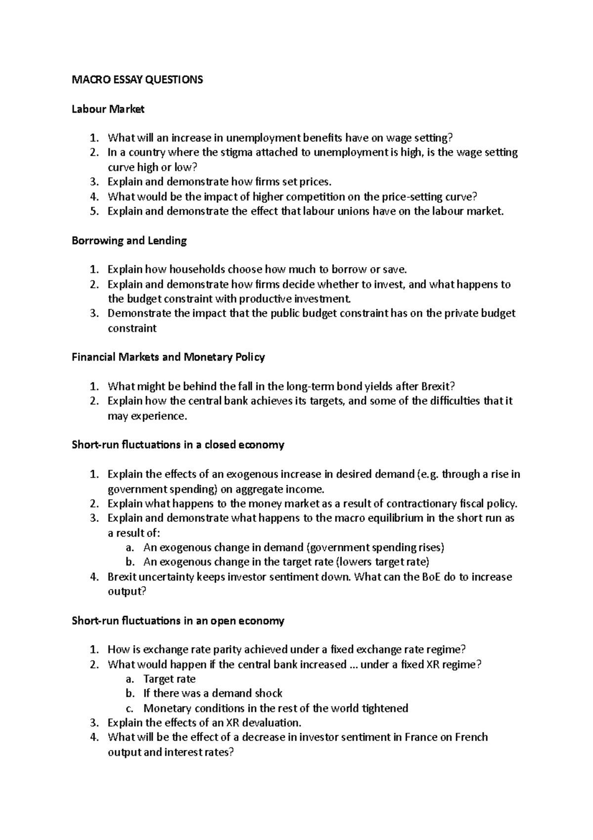 Macro Essay Questions - Very good - MACRO ESSAY QUESTIONS Labour Market ...