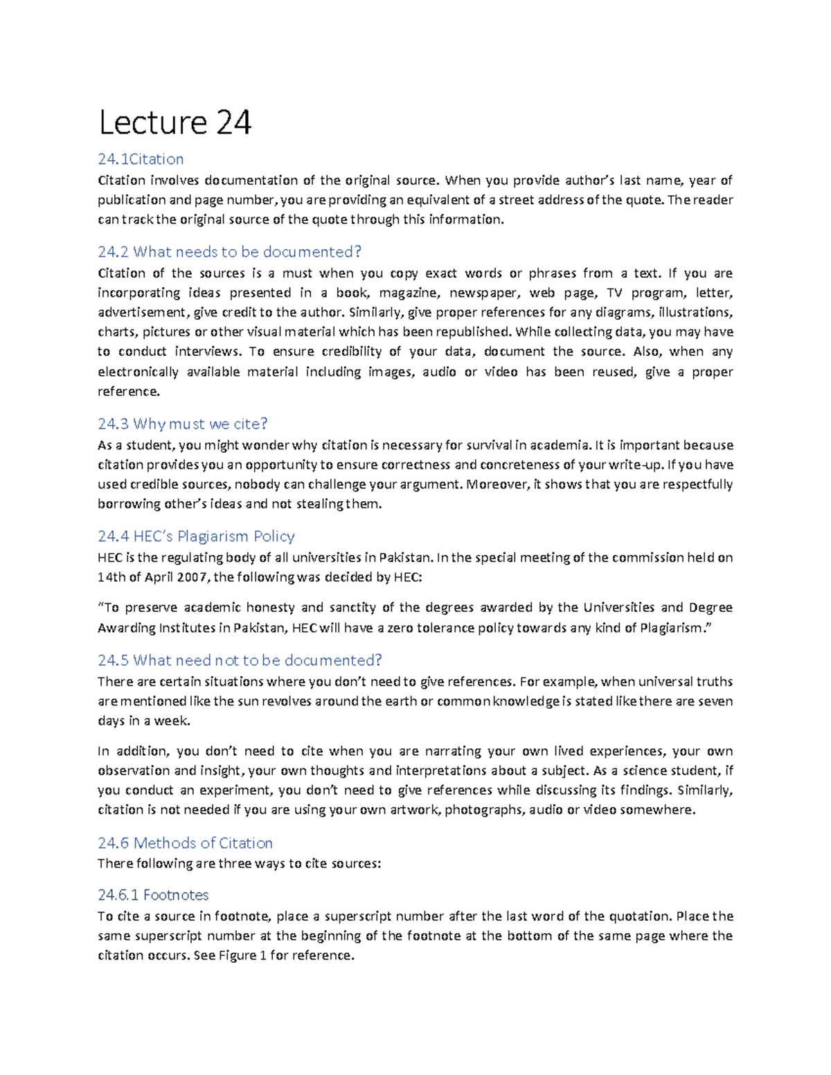 Hum102 Handouts Lecture 24 Lecture 24 24 Citation Citation Involves Documentation Of The 4571