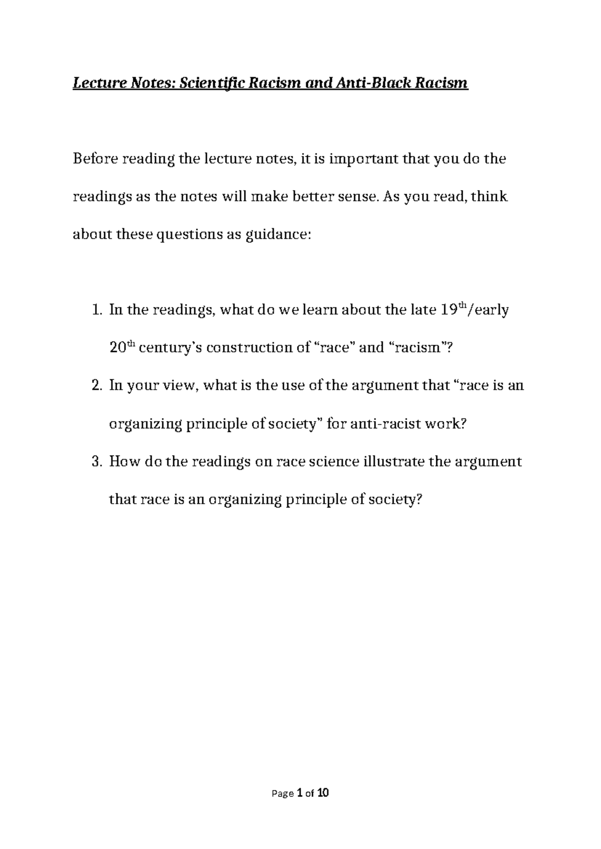Scientific Racism and Anti-Black Racism - As you read, think about ...