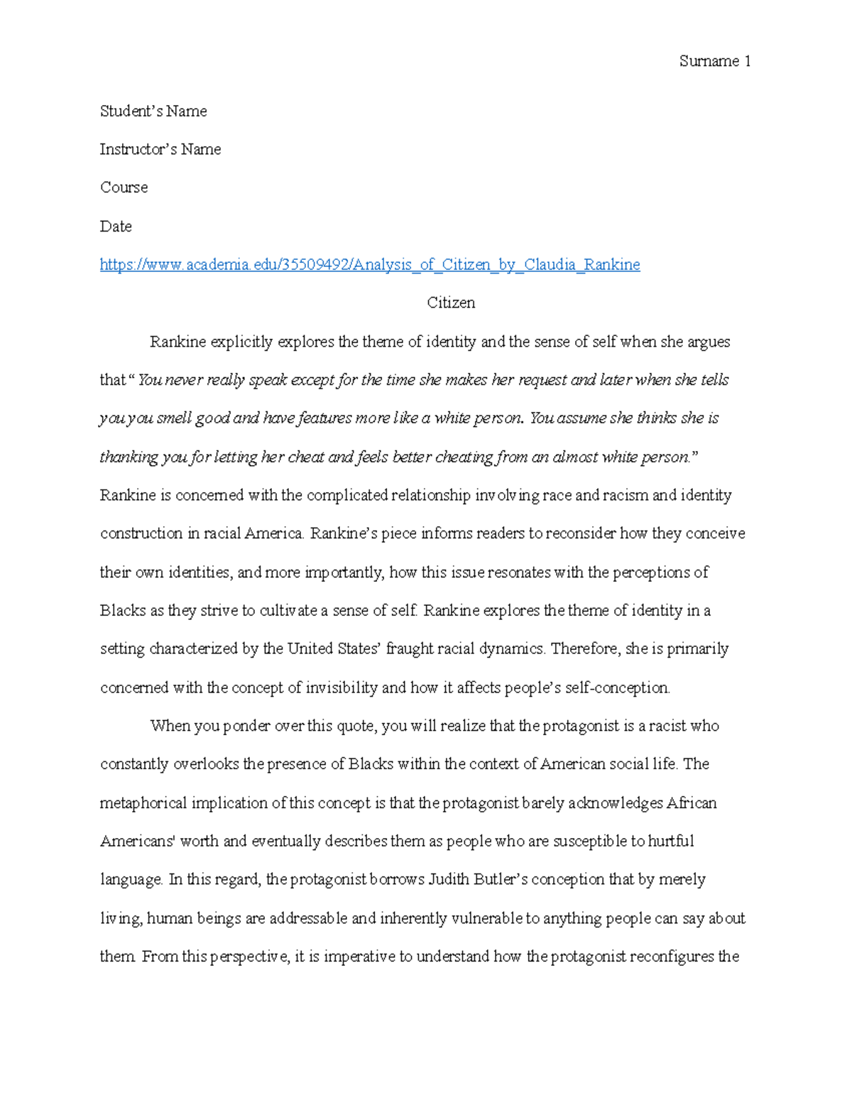 Citizen - Political Science - Student’s Name Instructor’s Name Course ...