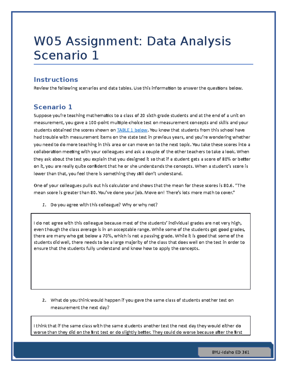 ED361 Data Analysis Scenario 1 - W05 Assignment: Data Analysis Scenario 1 Instructions Review ...