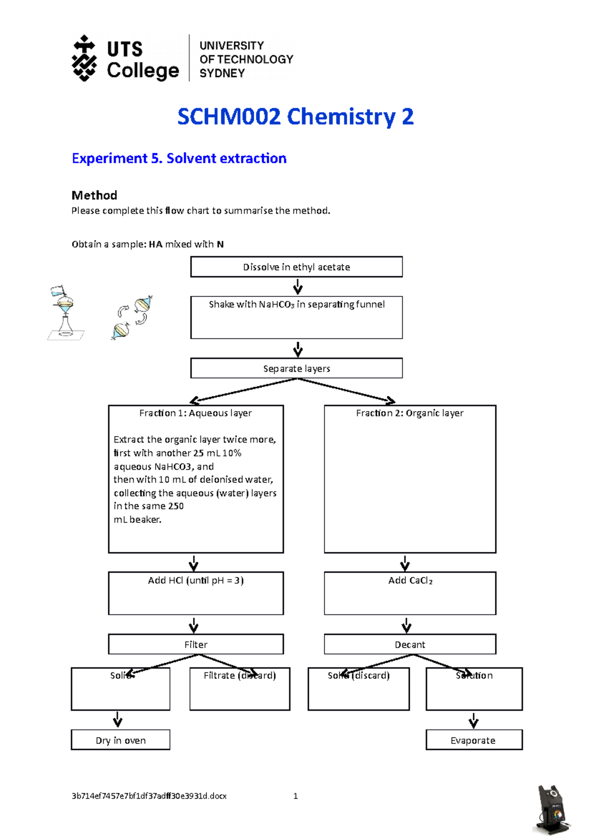 SCHM002. Experiment 5. Solvent extraction worksheet (online) - SCHM002 ...
