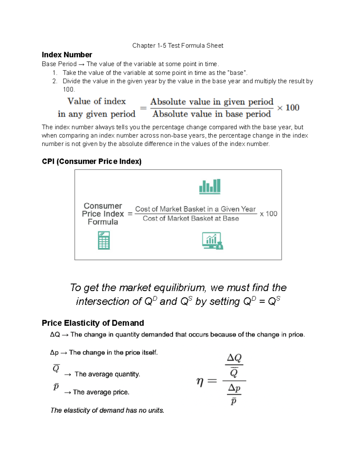 EC120 Chapters 1-5 Formula Sheet (quiz 1) - ec 120 - WLU - Studocu