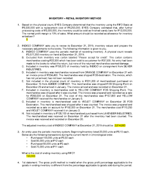 Inventory Sample Problems and Theories - Problems on Inventory 1. On ...