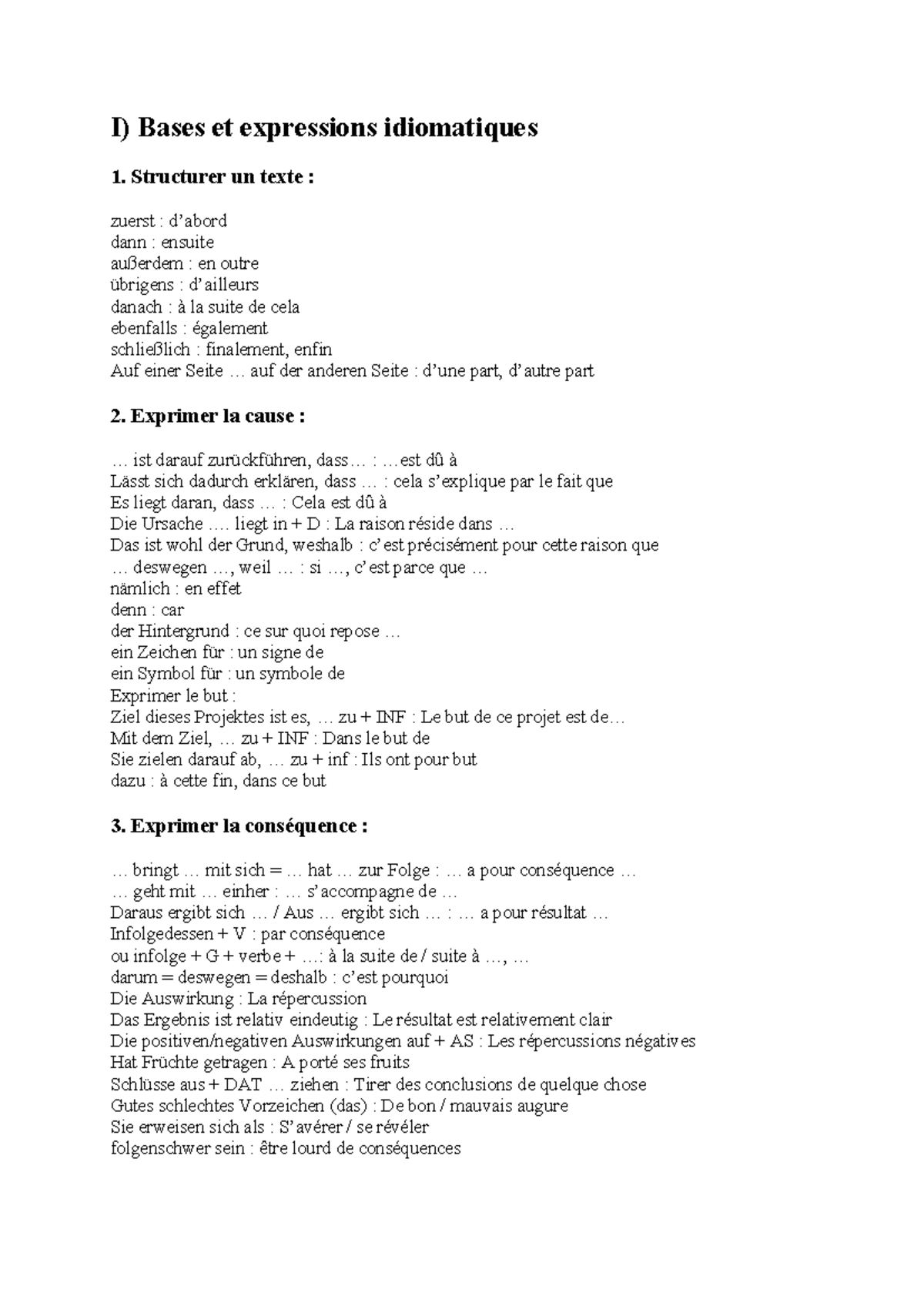 Terminale All 1 - Devoir allemand - I) Bases et expressions ...