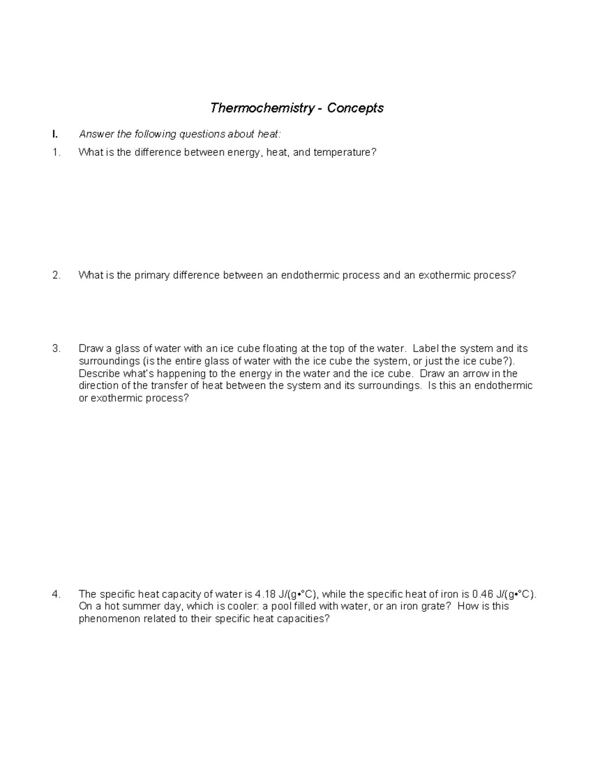 1806 Thermochemistry - Concepts - Thermochemistry - Concepts I. Answer ...