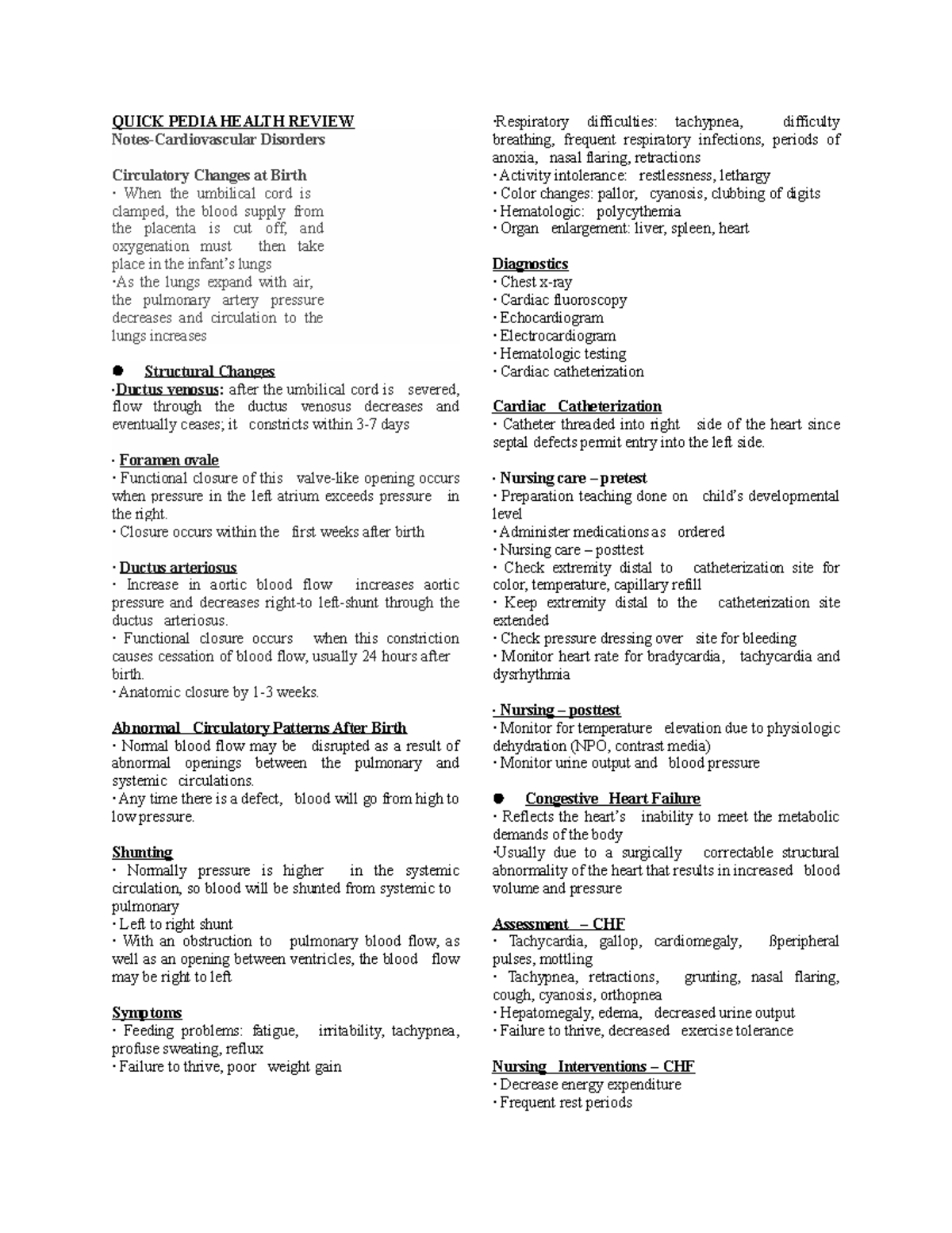 Cardiovascular Notes in Pediatrics - QUICK PEDIA HEALTH REVIEW Notes ...