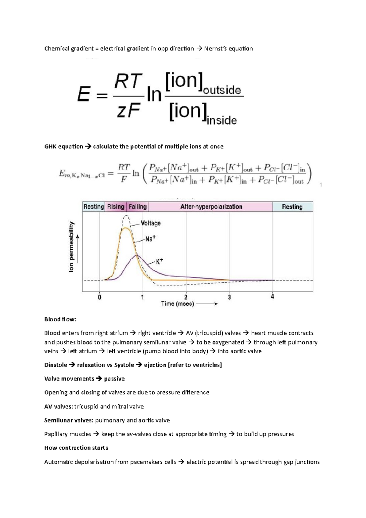Lecture notes The Heart -ECG - Chemical gradient = electrical gradient ...