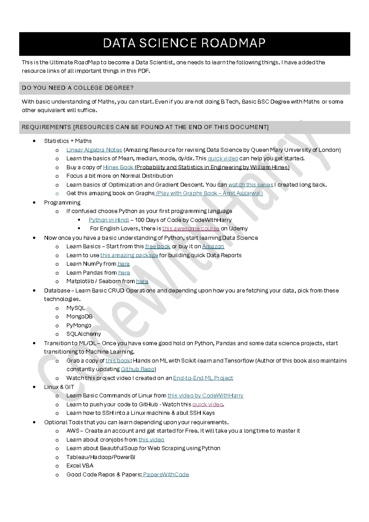 Data Science Roadmap - Notes - DATA SCIENCE ROADMAP This is the ...