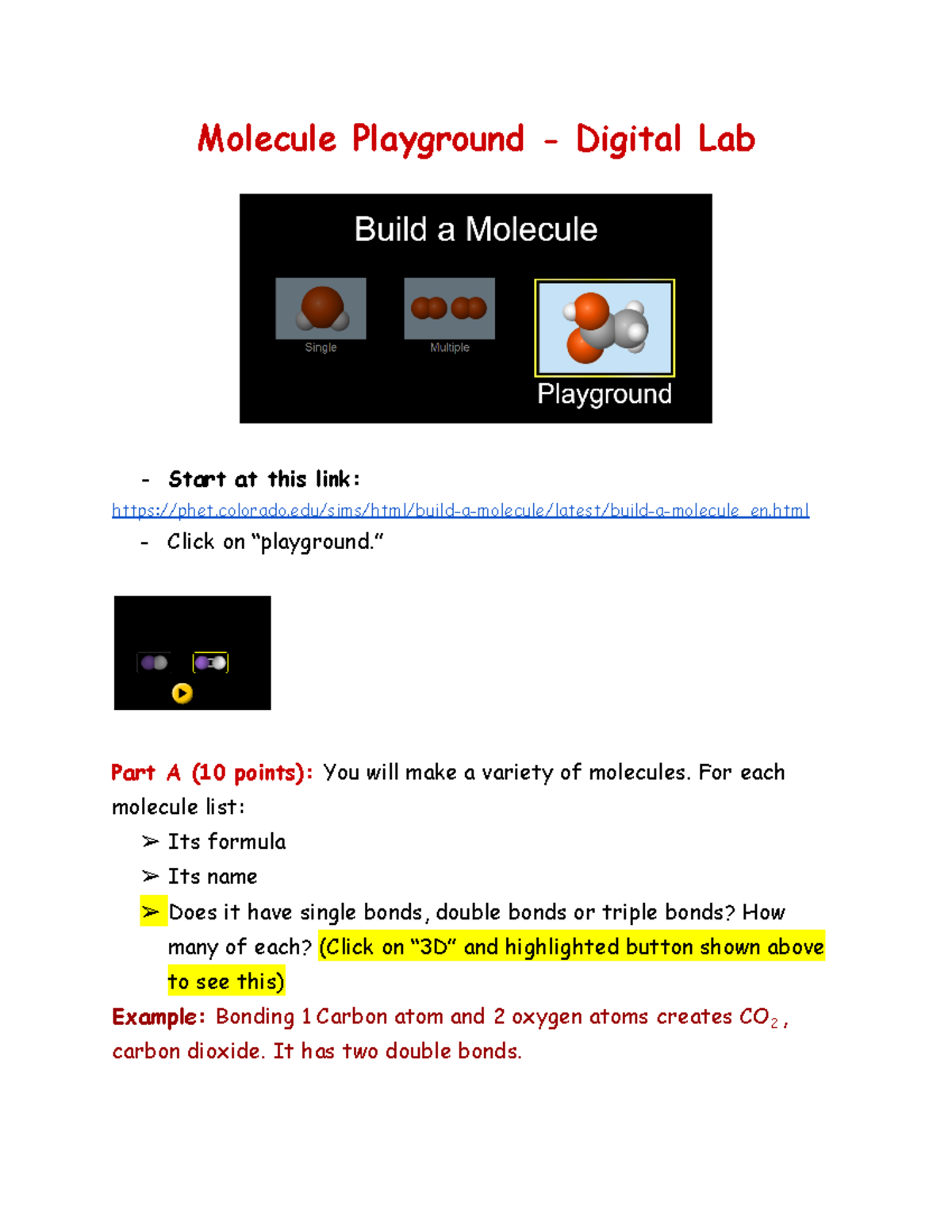 Unit 2 Lab - Molecule Playground (Molecular formulas digital lab).docx ...