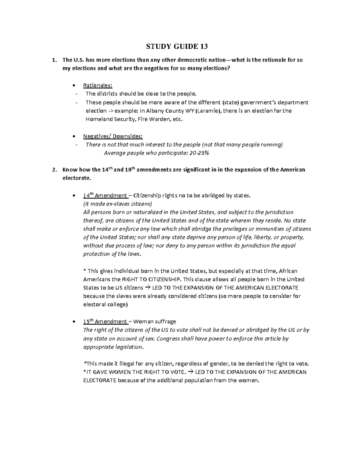 American Govt - Elections - STUDY GUIDE 13 1. The U. has more elections ...