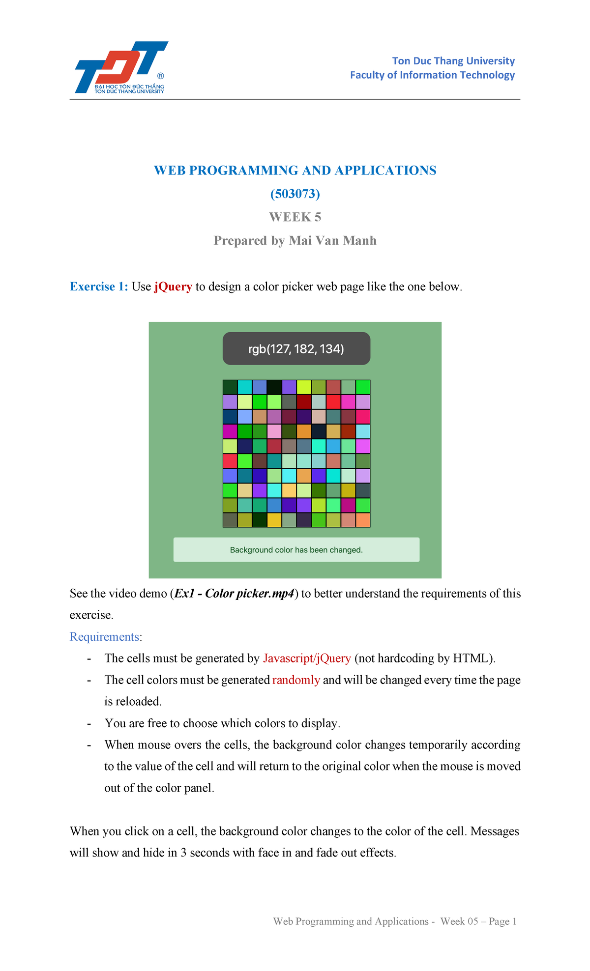 Lab05 - bài tập - Faculty of Information Technology WEB PROGRAMMING AND ...