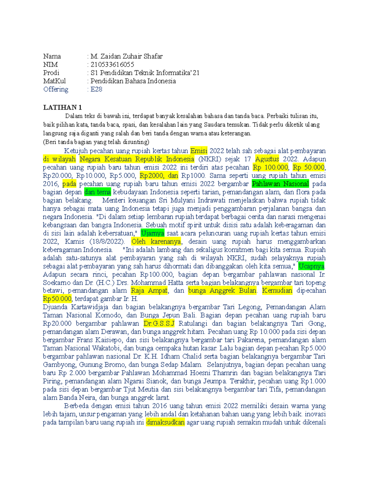 M.Zaidan Zuhair S Latihan 1 - Nama : M. Zaidan Zuhair Shafar NIM ...