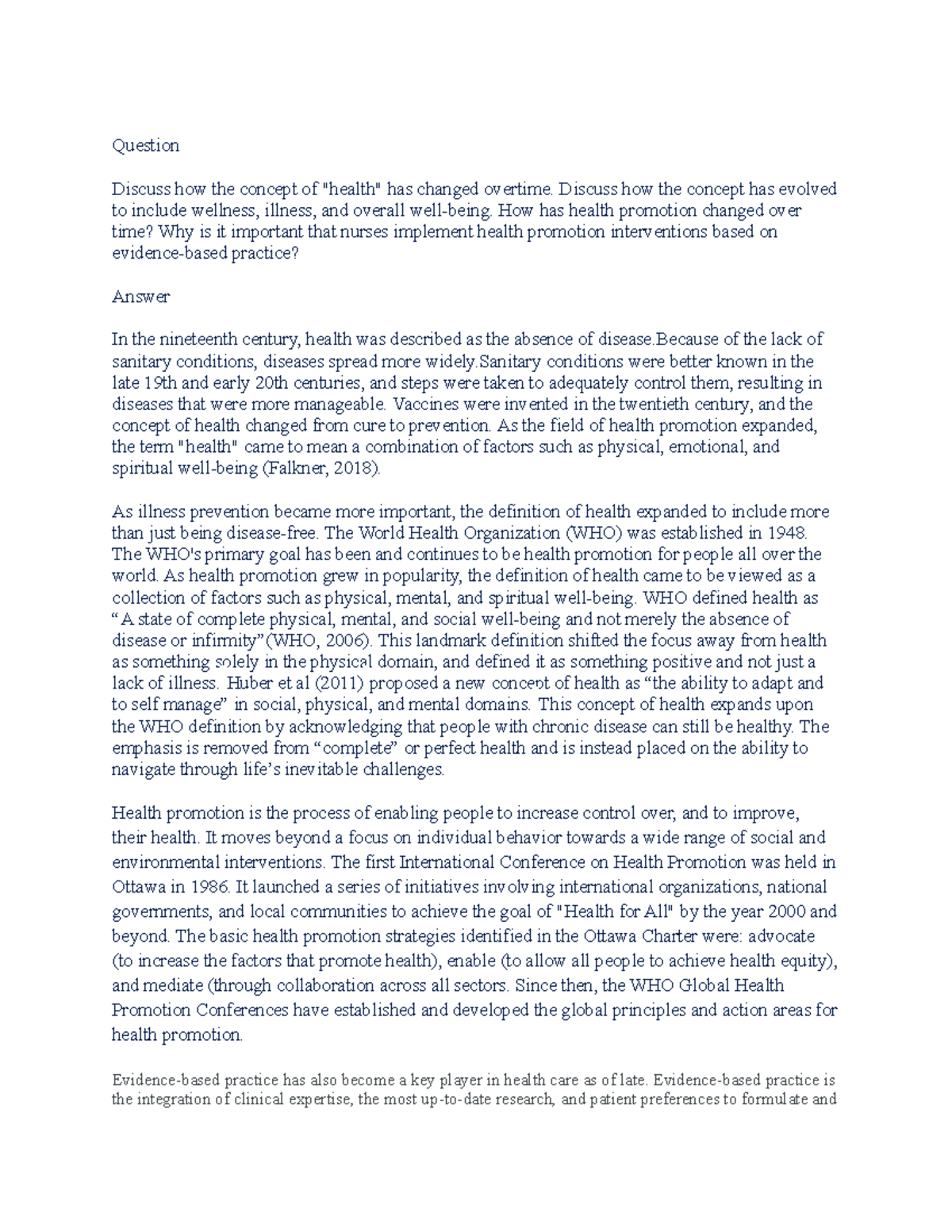 Concept OF Health and health promotion - Question Discuss how the ...