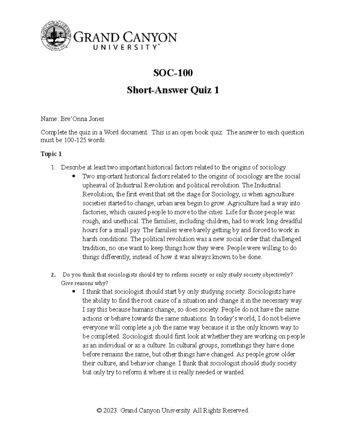 SOC-100.Short-Answer Quiz 1 1-8-18 - SOC- Short-Answer Quiz 1 Name: Bre ...