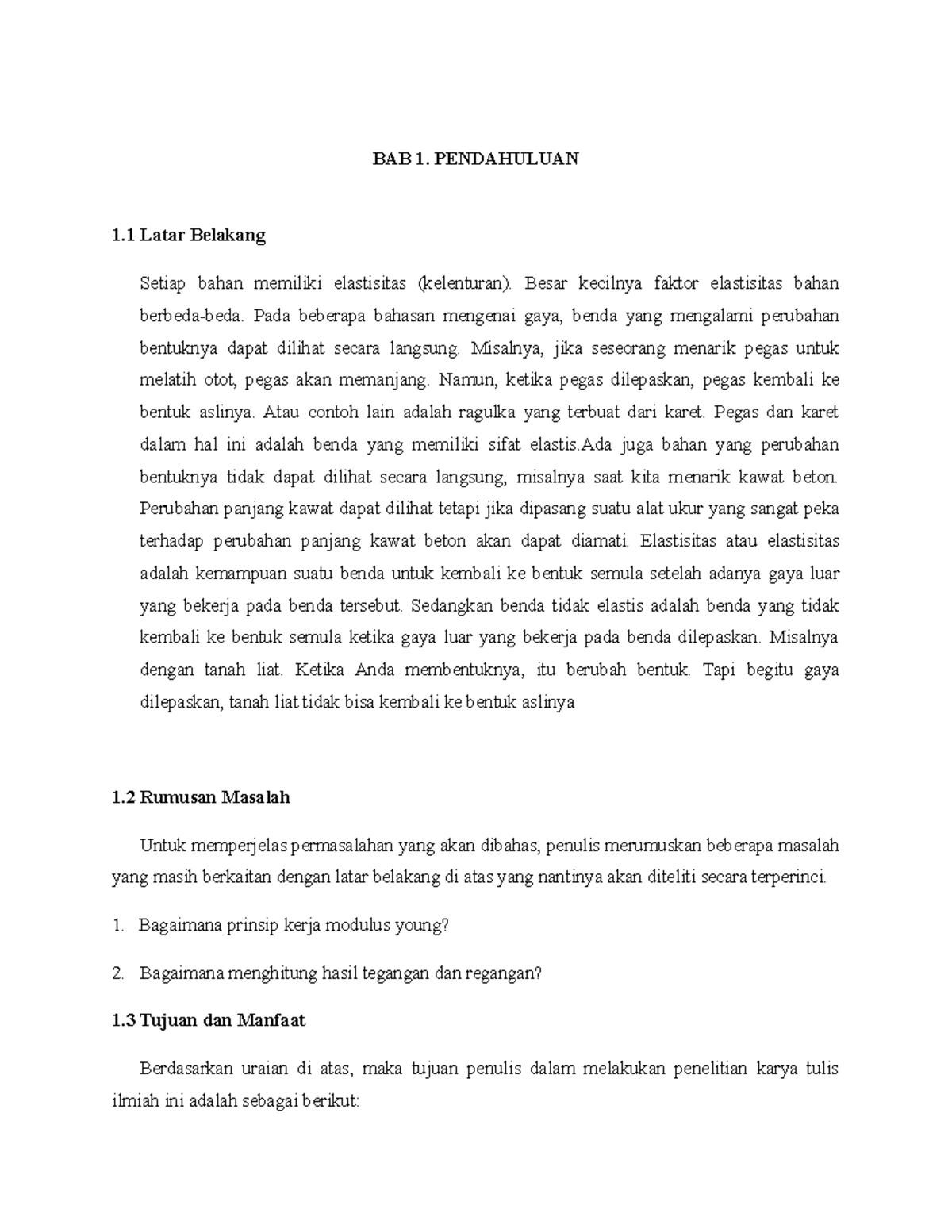 BAB 1 Modulus Young - laprak - BAB 1. PENDAHULUAN 1 Latar Belakang ...
