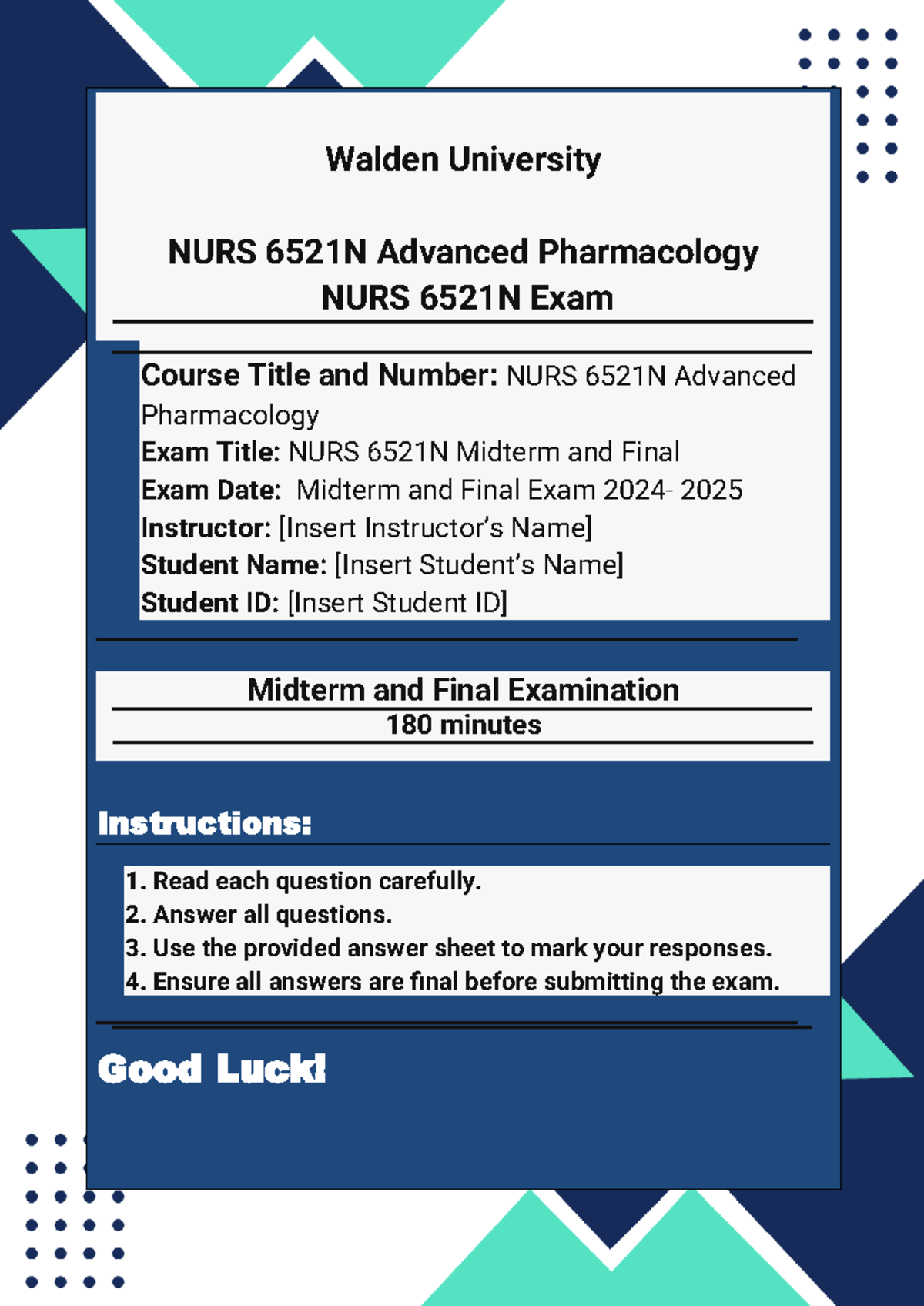 NURS 6521N Midterm Exam Actual Review - Chamberlain University NUR 546 ...