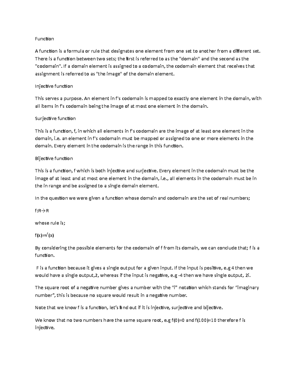 DF6 - good - Function A function is a formula or rule that designates ...