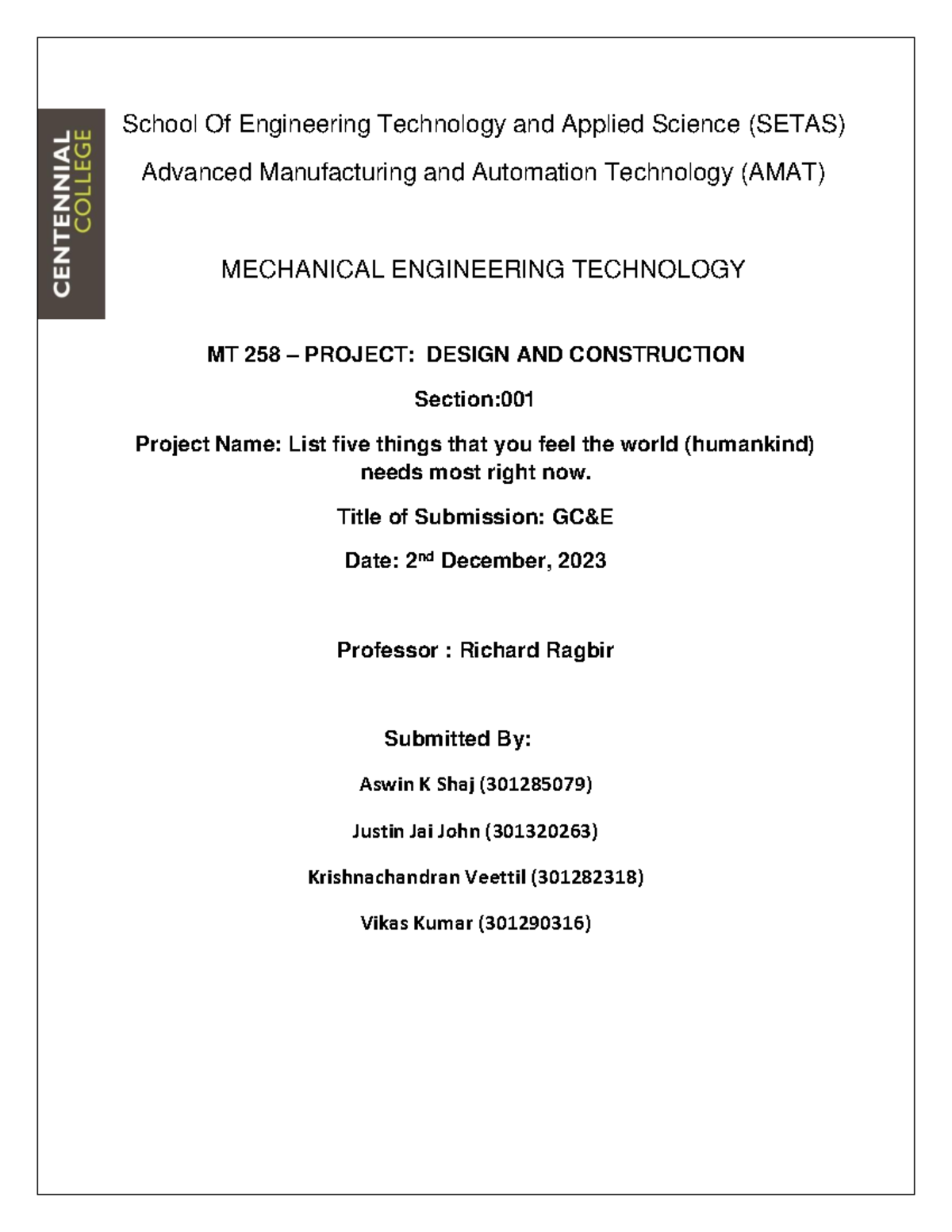 GCE Project - School Of Engineering Technology and Applied Science ...