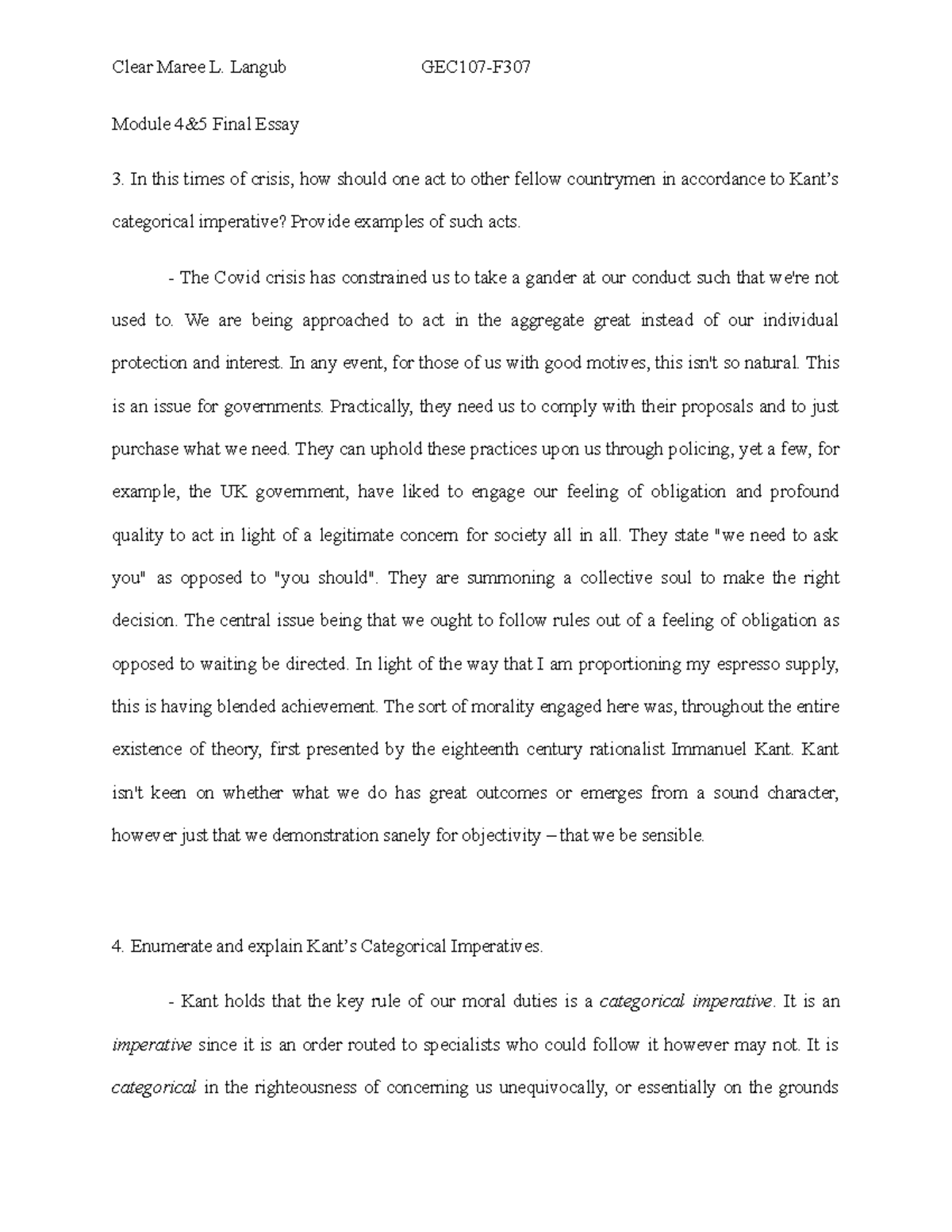 Module 4&5 (Final Essay) Langub - Clear Maree L. Langub GEC107-F Module 4&5 Final Essay In this ...